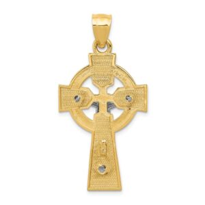 Solid 14k Yellow and White Gold Two Tone Celtic Knot Irish Claddagh INRI Cross Pendant Crucifix Charm - 35mm x 22mm