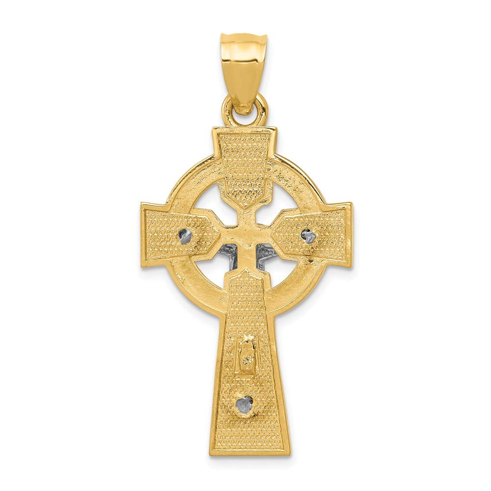 Solid 14k Yellow and White Gold Two Tone Celtic Knot Irish Claddagh INRI Cross Pendant Crucifix Charm - 35mm x 22mm