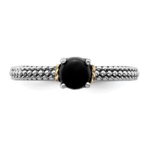 Solid 925 Sterling Silver and 14k Yellow Gold Stackable Onyx Vintage Antiqued Ring Eternity Band Size 8