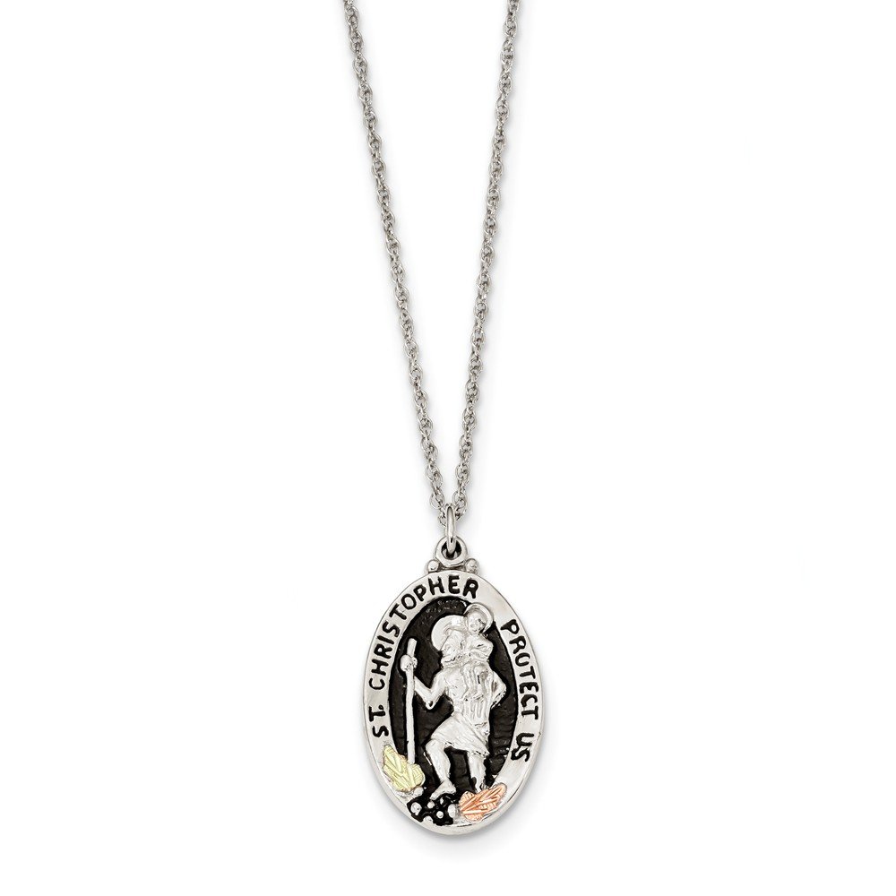 Sonia Jewels 925 Sterling Silver and 12k Gold-Plated Accents Accents Vintage Antiqued Catholic Patron Saint Christopher Pendant Necklace Charm Chain 18" (Width = 15mm)