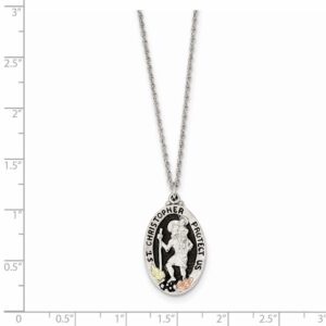 Sonia Jewels 925 Sterling Silver and 12k Gold-Plated Accents Accents Vintage Antiqued Catholic Patron Saint Christopher Pendant Necklace Charm Chain 18" (Width = 15mm)