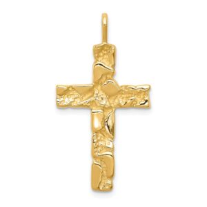 solid 14k yellow gold nugget cross pendant charm - 34mm x 18mm