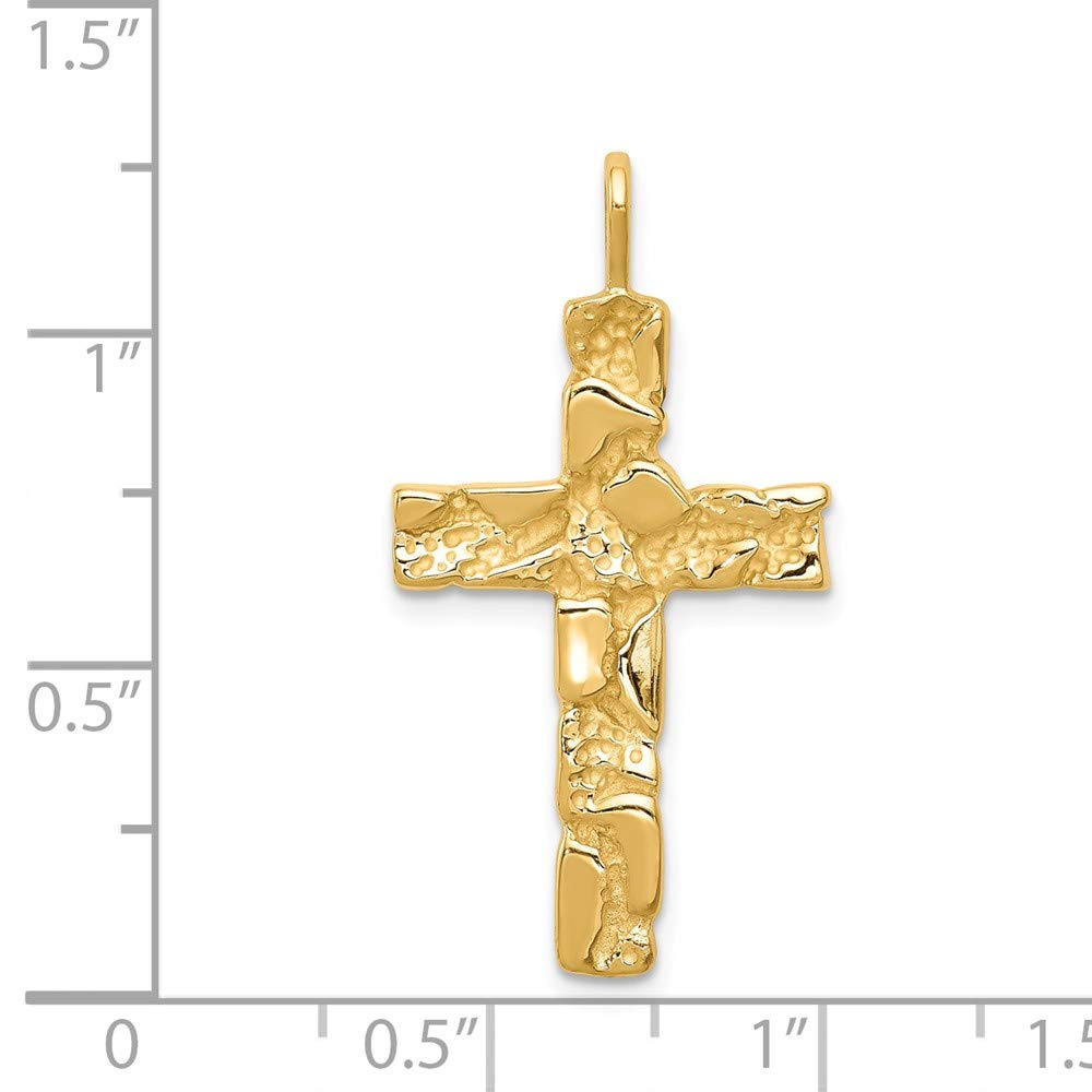 Solid 14k Yellow Gold Nugget Cross Pendant Charm - 34mm x 18mm