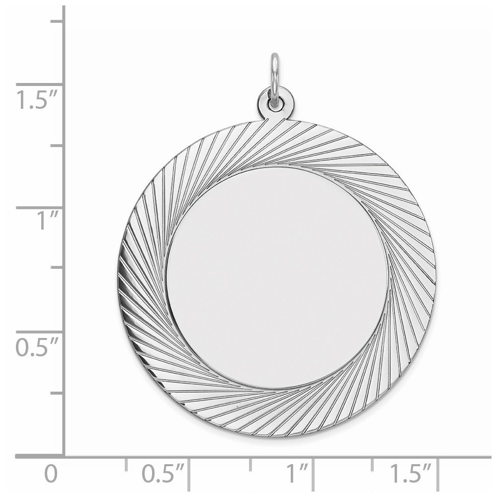 Solid 925 Sterling Silver Engravable Round Front/Back Disc Charm Brushed Matte Finish Pendant - 38mm x 31mm