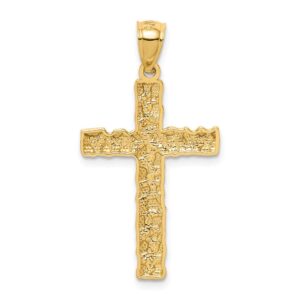 Solid 14k Yellow Gold Nugget Cross Pendant Charm