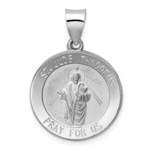 sonia jewels 14k white gold catholic patron saint jude thaddeus medal brushed matte finish pendant charm - 21mm x 19mm