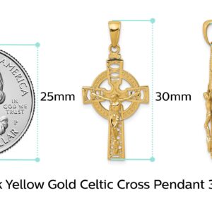 Solid 14k Yellow Gold Celtic Knot Irish Claddagh Cross Pendant Crucifix Charm - 30mm x 18mm - Jewelry Gifts For Women Wife Mom Gifts For Men Husband Dad