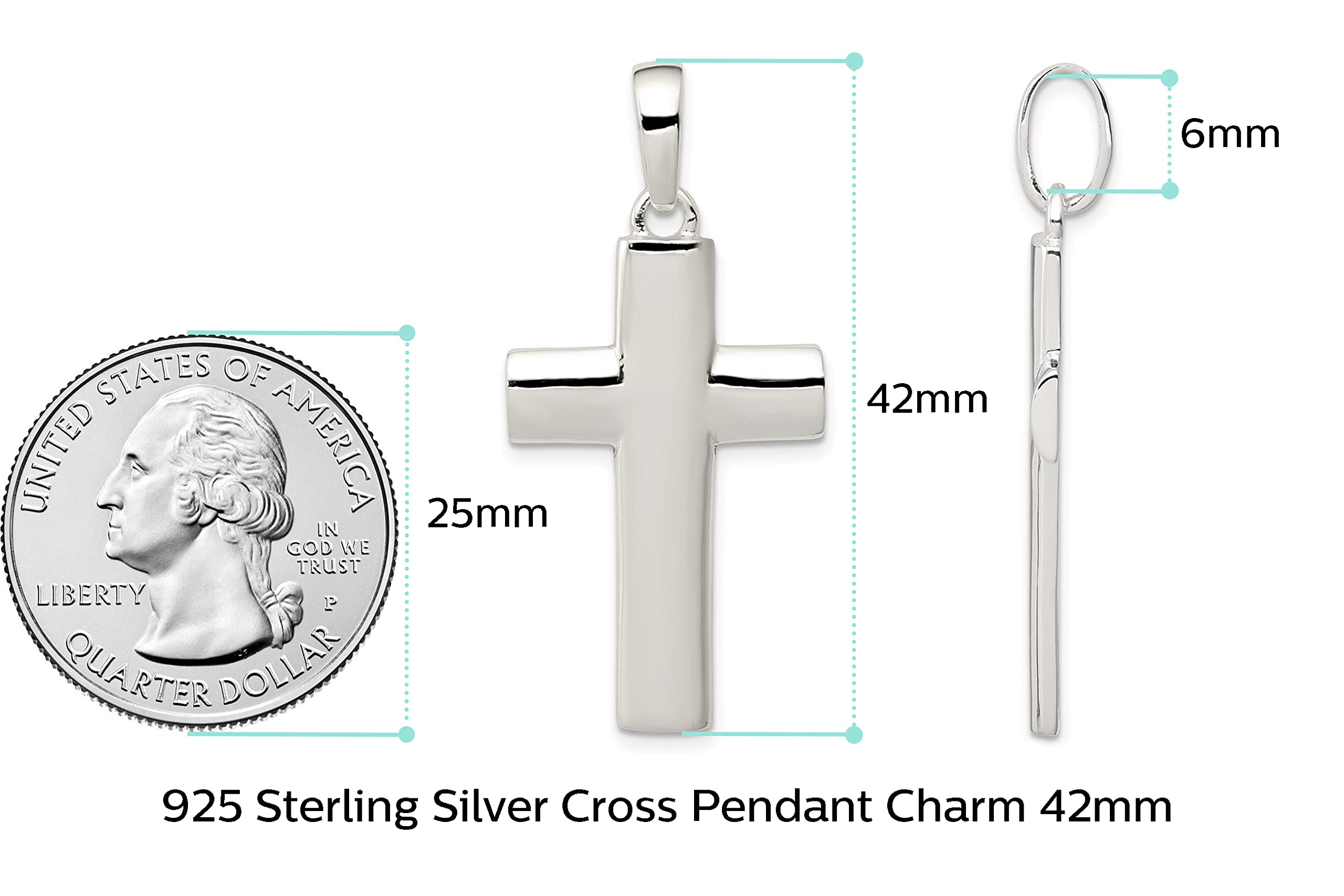 Solid 925 Sterling Silver Cross Pendant Charm - 42mm x 20mm - Jewelry Gifts For Women Wife Mom Gifts For Men Husband Dad