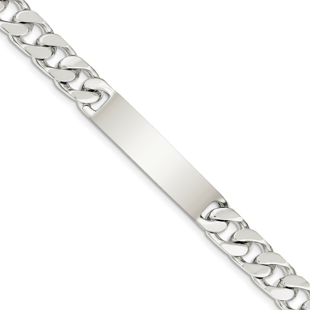 Solid 925 Sterling Silver 8.5inch Engravable Curb Cuban Link ID Bracelet Engravable Identification Name Bar Tag - with Secure Lobster Lock Clasp 8.5" (Width = 10mm)