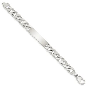 Solid 925 Sterling Silver 8.5inch Engravable Curb Cuban Link ID Bracelet Engravable Identification Name Bar Tag - with Secure Lobster Lock Clasp 8.5" (Width = 10mm)