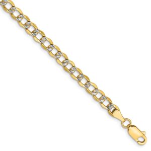 sonia jewels 14k white and yellow gold two toned 4.3mm pave curb cuban bracelet - with secure lobster lock clasp 8"