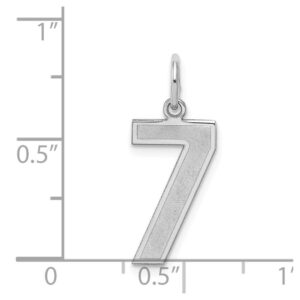 Solid 925 Sterling Silver Medium Number 7 Charm Brushed Matte Finish Pendant - 22mm x 9mm