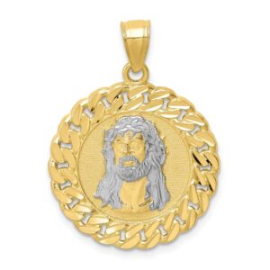 solid 10k yellow gold two toned diamond-cut jesus face pendant charm