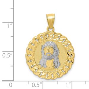 Solid 10k Yellow Gold Two Toned Diamond-Cut Jesus Face Pendant Charm