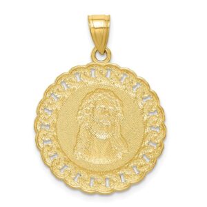 Solid 10k Yellow Gold Two Toned Diamond-Cut Jesus Face Pendant Charm