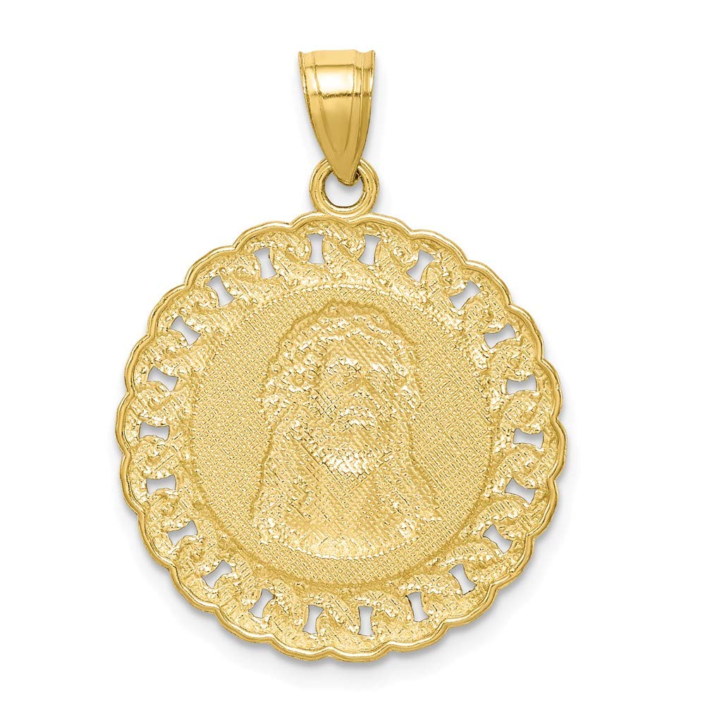 Solid 10k Yellow Gold Two Toned Diamond-Cut Jesus Face Pendant Charm