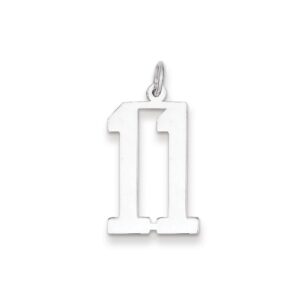 solid 925 sterling silver small elongated number 11 charm pendant