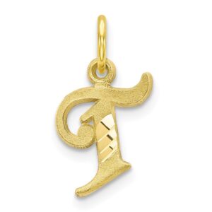 solid 10k yellow gold initial letter t alphabet charm pendant