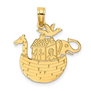 solid 14k yellow gold engraved and flat noah's ark charm pendant 22mm