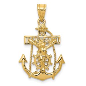 solid 14k yellow gold anchor mariners cross pendant charm - 29mm x 18mm