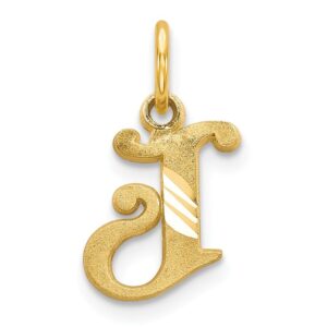 solid 14k yellow gold initial letter j alphabet charm pendant - 17mm x 10mm