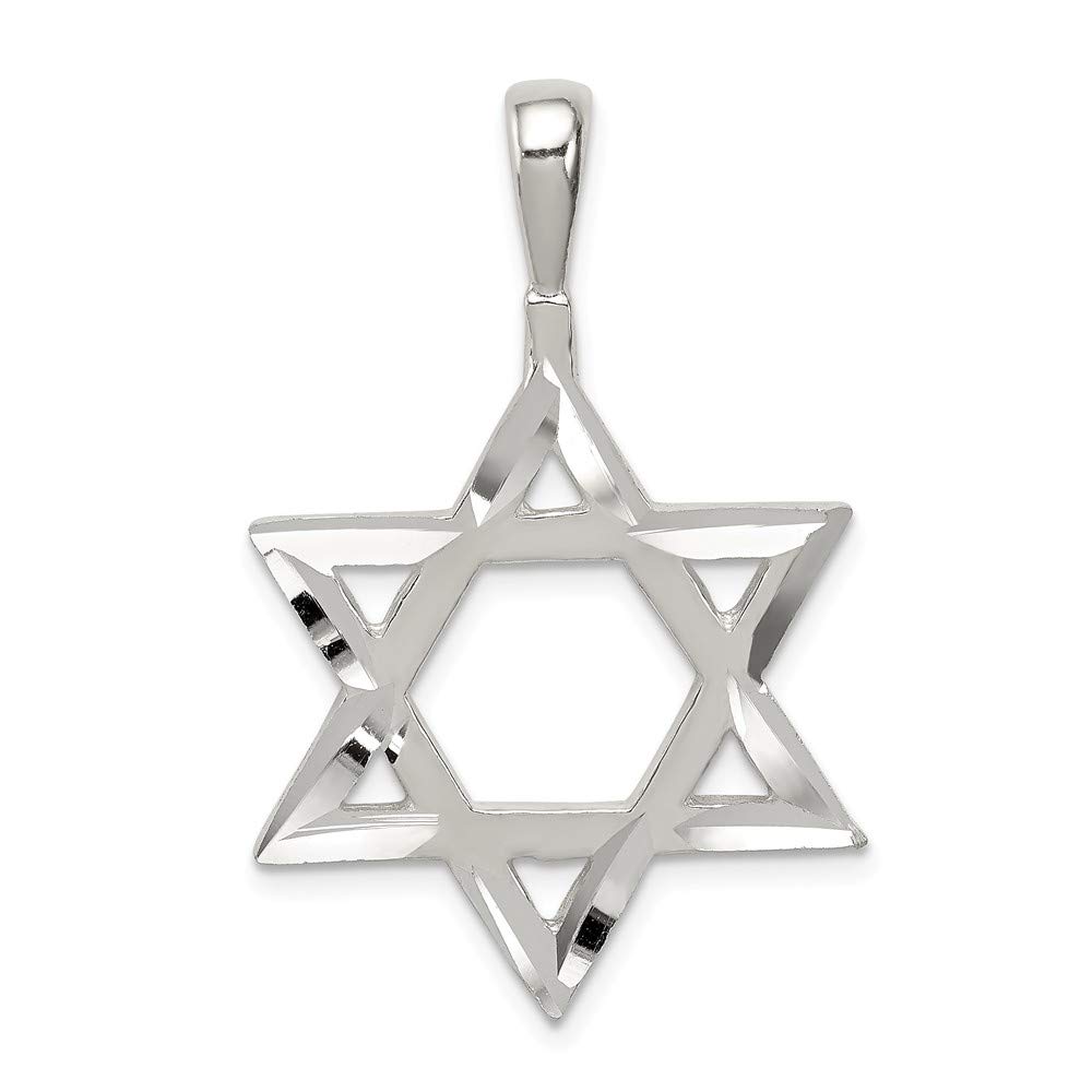 Solid 925 Sterling Silver Star of David Lucky Jewish Charm Pendant - 37mm x 24mm