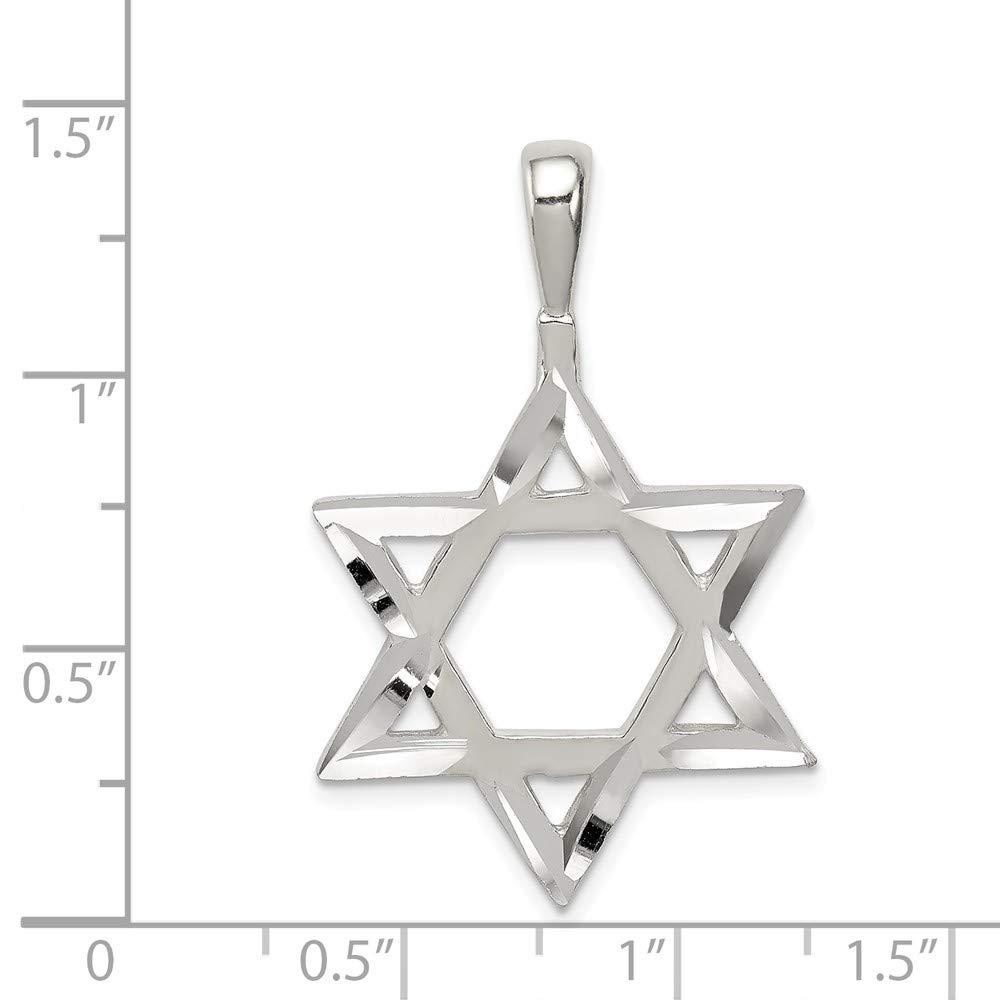 Solid 925 Sterling Silver Star of David Lucky Jewish Charm Pendant - 37mm x 24mm