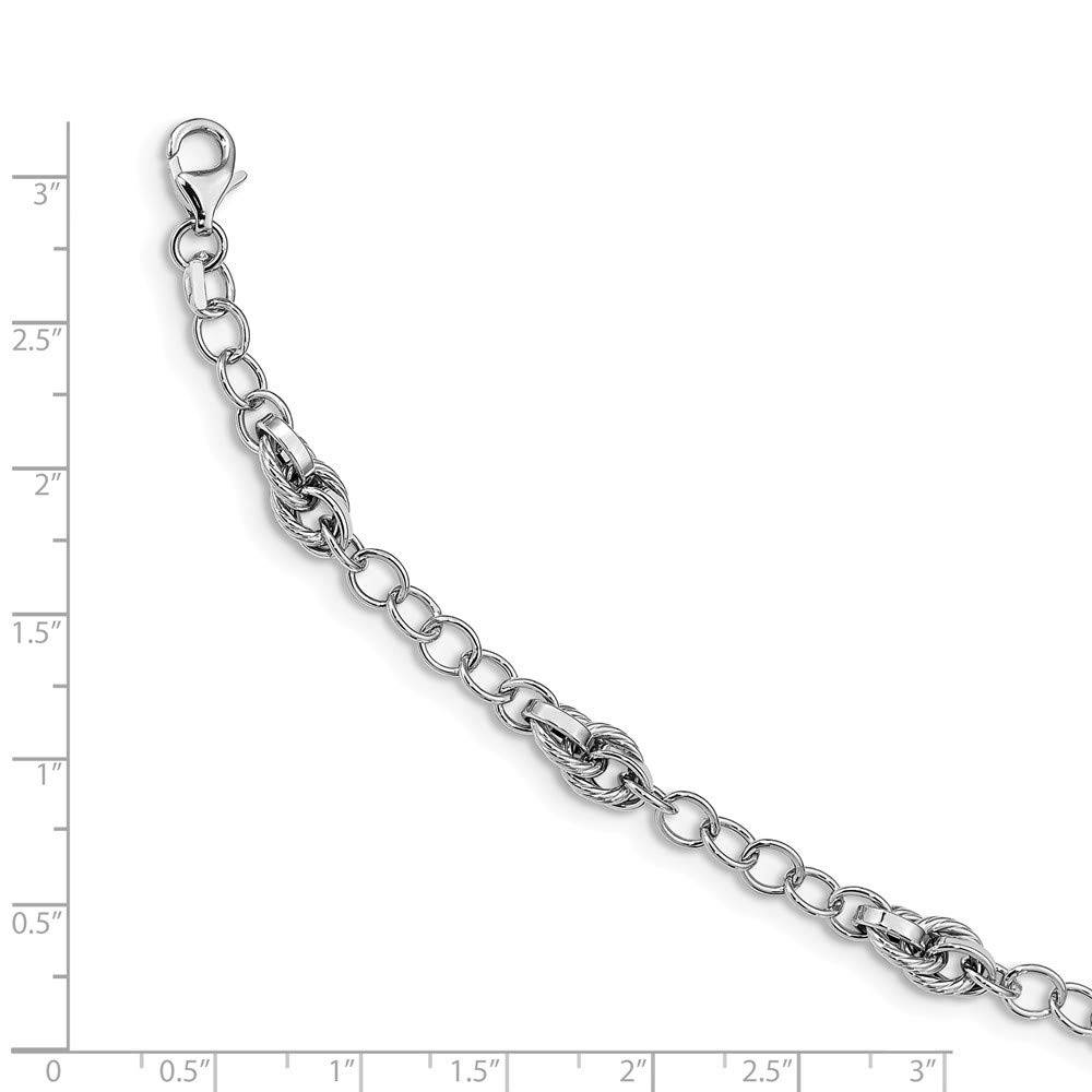 14K White Gold and Textured Unique Link Bracelet - with Secure Lobster Lock Clasp 7.75"