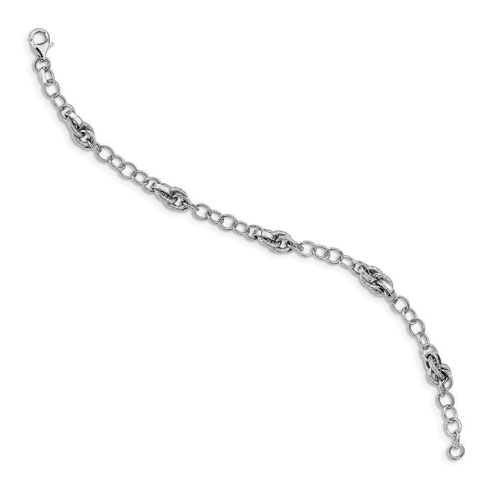 14K White Gold and Textured Unique Link Bracelet - with Secure Lobster Lock Clasp 7.75"