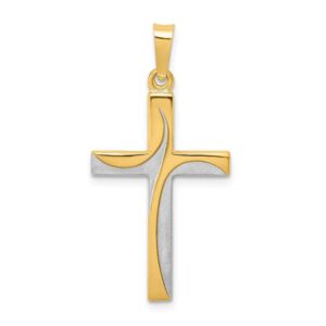 solid 14k yellow gold two toned latin cross brushed matte finish pendant charm - 29mm x 15mm