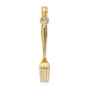 solid 14k yellow gold 3-d and table fork charm pendant - 21mm x 3mm