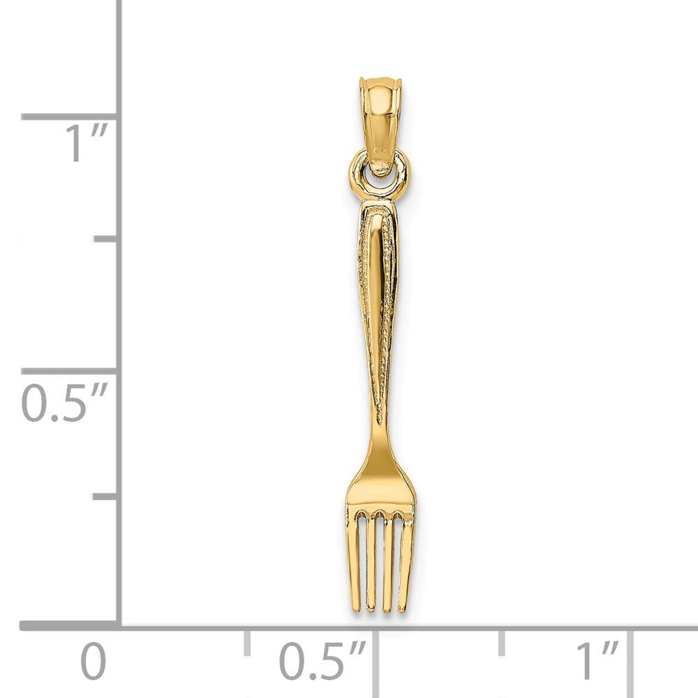 Solid 14k Yellow Gold 3-D and Table Fork Charm Pendant - 21mm x 3mm