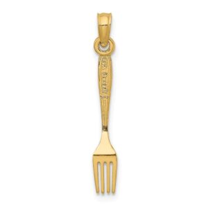 Solid 14k Yellow Gold 3-D and Table Fork Charm Pendant - 21mm x 3mm