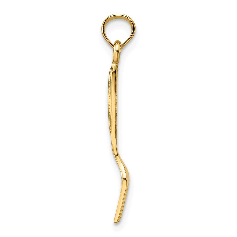 Solid 14k Yellow Gold 3-D and Table Fork Charm Pendant - 21mm x 3mm