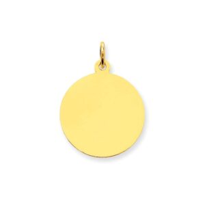 solid 14k yellow gold plain .011 gauge circular engravable disc charm pendant - 26mm x 19mm