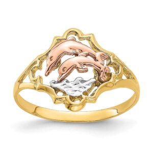 solid 14k yellow and rose gold double dolphin ring band size 8