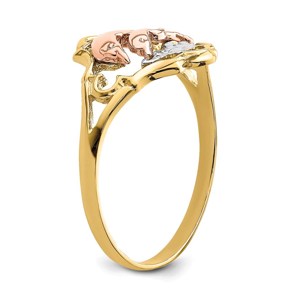 Solid 14k Yellow and Rose Gold Double Dolphin Ring Band Size 8