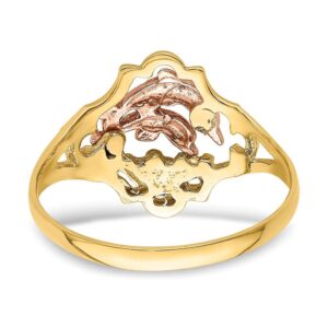 Solid 14k Yellow and Rose Gold Double Dolphin Ring Band Size 8