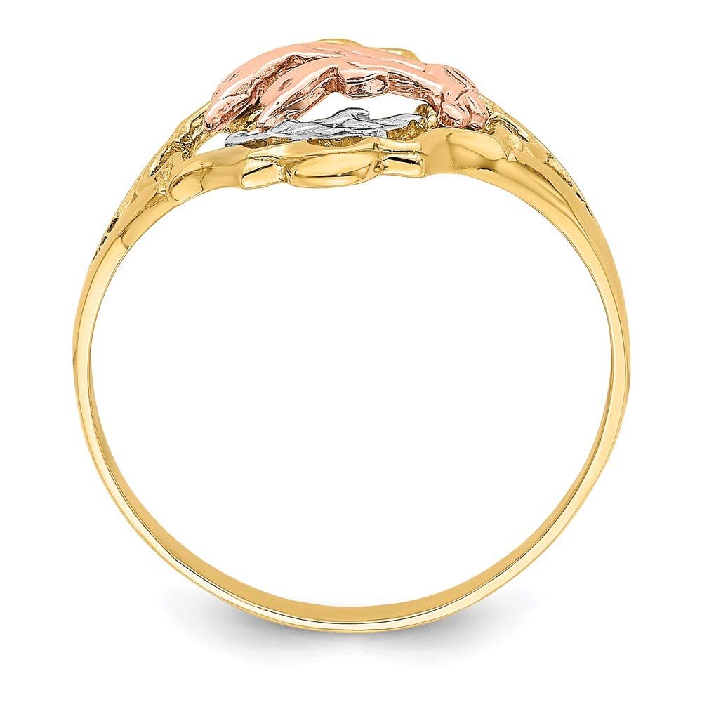 Solid 14k Yellow and Rose Gold Double Dolphin Ring Band Size 8