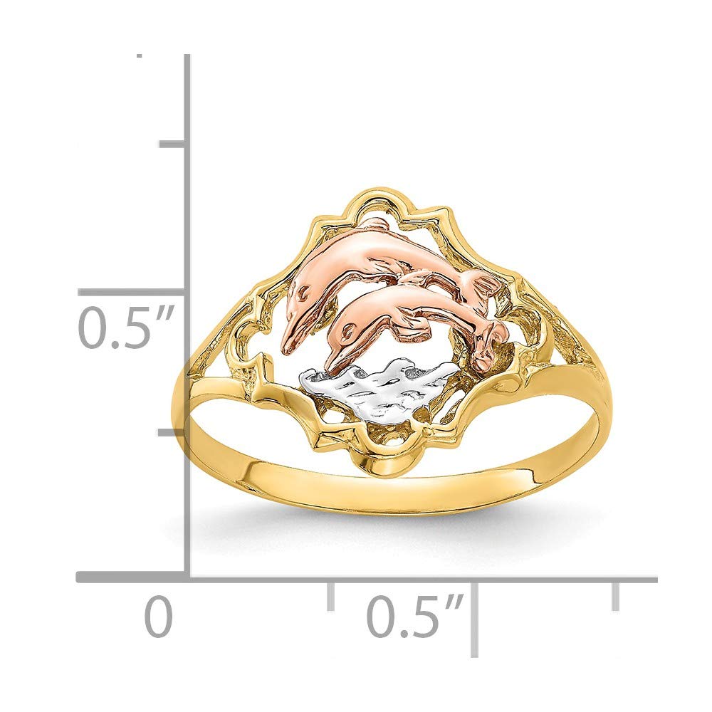 Solid 14k Yellow and Rose Gold Double Dolphin Ring Band Size 8