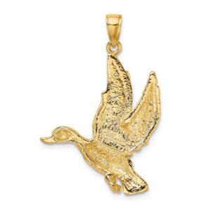 Solid 14k Yellow Gold 2-D FLYING MALLORD DUCK Charm Pendant - 35mm x 25mm