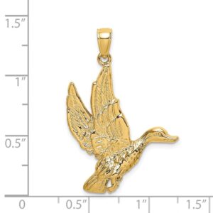 Solid 14k Yellow Gold 2-D FLYING MALLORD DUCK Charm Pendant - 35mm x 25mm