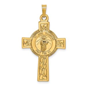 solid 14k yellow gold cross catholic patron saint jude medal pendant charm - 37mm x 21mm