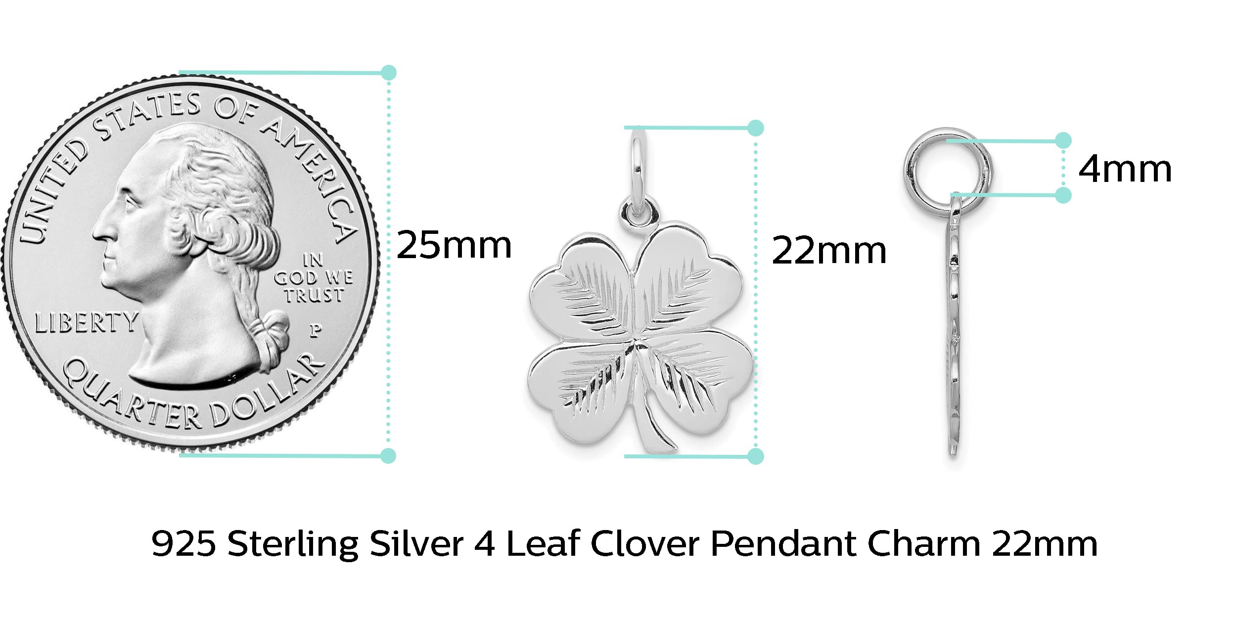 Solid 925 Sterling Silver Textured 4 Leaf Clover Pendant Charm - Jewelry Gifts For Women Wife Mom Gifts For Men Husband Dad