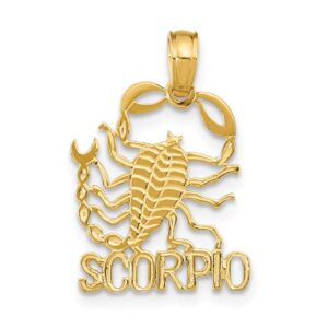 solid 14k yellow gold engraved block scorpio charm pendant - 19mm x 12mm