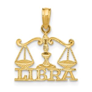 solid 14k yellow gold engraved block libra charm pendant scales zodiac sign- 18mm x 15mm