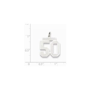 Solid 925 Sterling Silver Medium Number 50 Charm Brushed Matte Finish Pendant - 22mm x 18mm