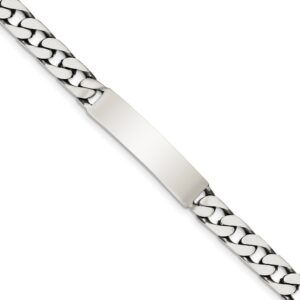 solid 925 sterling silver 8inch engravable vintage antiqued curb cuban link id bracelet engravable identification name bar tag - with secure lobster lock clasp 8" (width = 8mm)