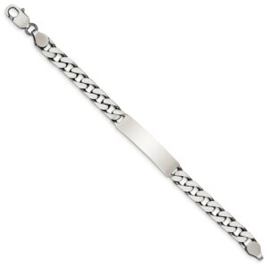 Solid 925 Sterling Silver 8inch Engravable Vintage Antiqued Curb Cuban Link ID Bracelet Engravable Identification Name Bar Tag - with Secure Lobster Lock Clasp 8" (Width = 8mm)