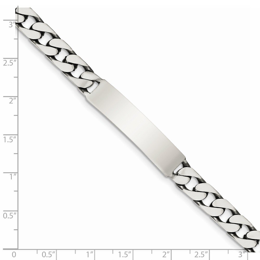 Solid 925 Sterling Silver 8inch Engravable Vintage Antiqued Curb Cuban Link ID Bracelet Engravable Identification Name Bar Tag - with Secure Lobster Lock Clasp 8" (Width = 8mm)